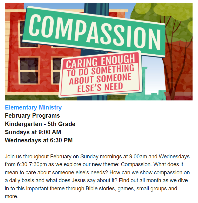 Elementary February Program Details - Wayzata Community Church